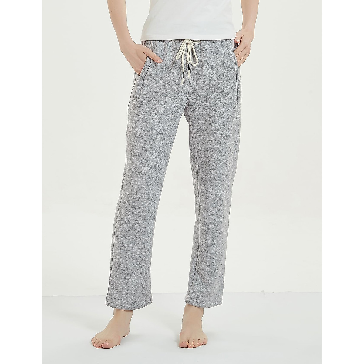 Gihuo Women's Sherpa Lined Sweatpants Winter Warm Fleece Lined Sweatpants with Pockets Fleece Jogger Pants Athletic (2# Light Grey, Small)