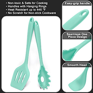Silicone Cooking Utensils Set, 28PCS Kitchen Utensils Set with Holder, AIKWI Heat-Resistant & Non-stick Silicone Spatula, Tongs,Spoon for Cooking, BPA Free Kitchen Tools Gift (Green)