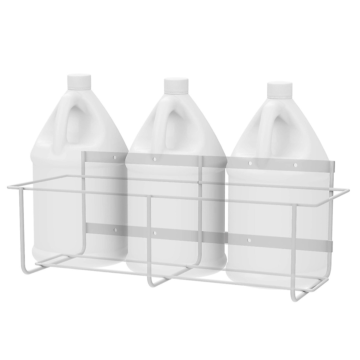 Wall Mounted 3 Gallon Jug Holder Hardware Included | Heavy Duty Steel Frame & Bracket USA Made | Round Bottle Hand Sanitizer, Soap, Detergent & Garage Storage Rack | Powder Coated White
