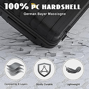 MGOB Checked Luggage 24 inch - Hard Shell Suitcase with Spinner Wheels, Lightweight PC Luggage with TSA Lock(Black, Checked-Medium 24-Inch