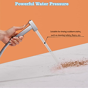 Poopee Warm Water Bidet Sprayer for Toilet with Hot and Cold Brass Rough-in Valve, Stainless Steel Handheld Bidet Attachment Set for Feminine, Pets and Baby Diaper Wash, Square, Silver