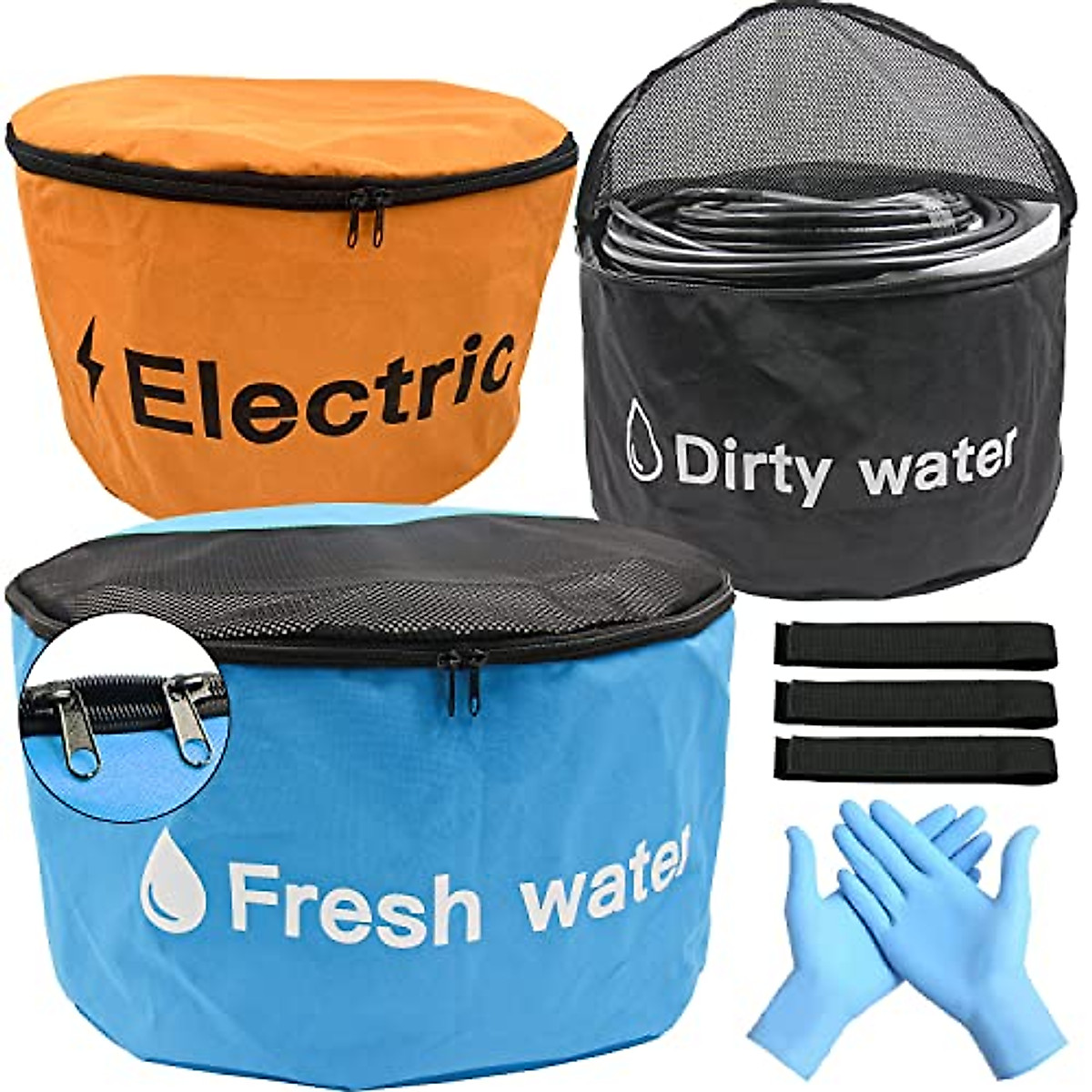 3 Pack RV Hose Storage Bags, RV Storage Accessories for Inside, Large Capacity RV Water Hose Storage with Zipper Closing for Sewer Hoses, Fresh/Black/Water Hoses, Electrical Cords