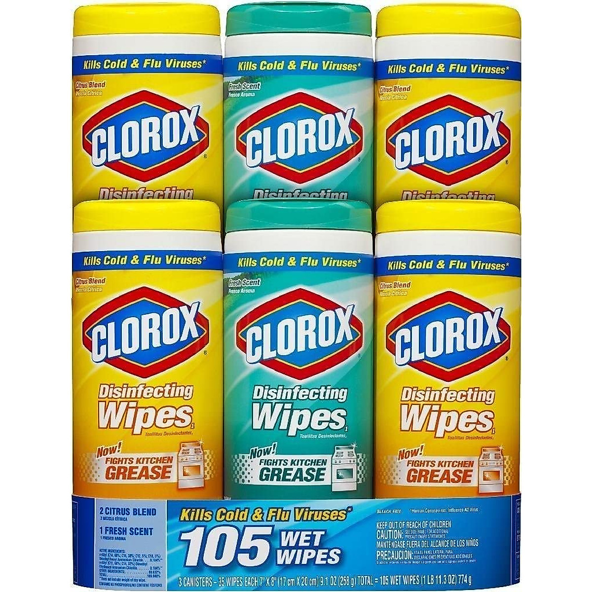 Clorox Company Disinfecting Wipes, 3-Pack, White (Units per case: 2)