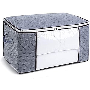 Clothing Storage Bag,Large Capacity Clothes Storage Bag Organizer with Reinforced Handle Thick Fabric for Comforters,Blankets,Bedding,Foldable with Sturdy Zipper, 90L 1-Pack,Clear Window