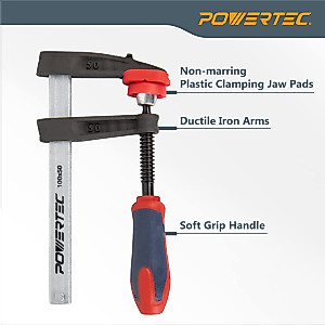 POWERTEC 71591-P2 4-Inch F Clamp Heavy Duty F Style Bar Clamps for Woodworking, 330 lb Capacity each – 4PK