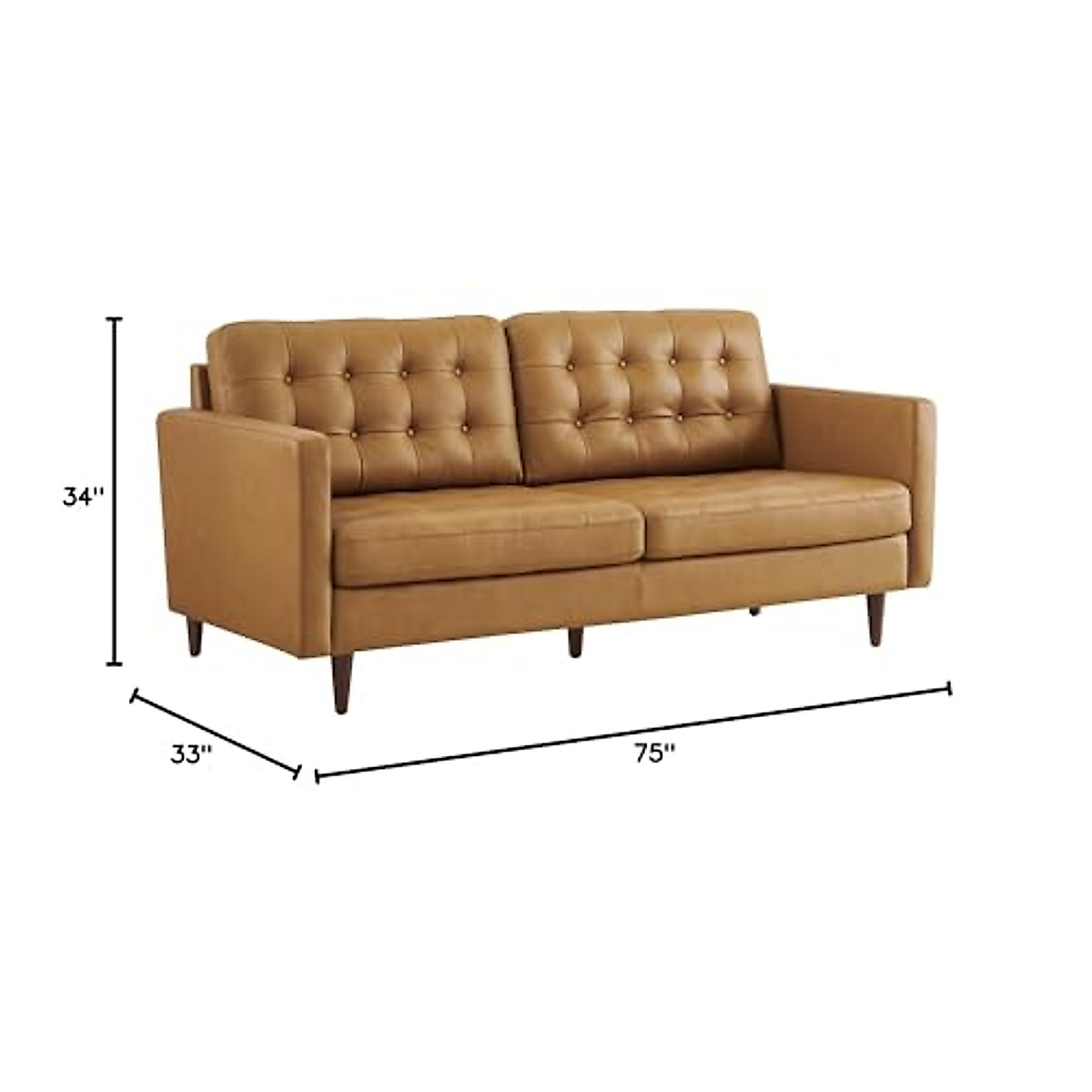 Modway Exalt Modern Style Tufted Vegan Leather Sofa in Tan Finish