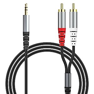 RCA to 3.5mm AUX Cable, (2M/6.6Feet) 3.5mm 1/8 to RCA 2-Male Headphone Jack Adapter Y Splitter Premium Stereo Audio Cord for Smartphones, Tablets, HDTV,or MP3 Players, Speakers