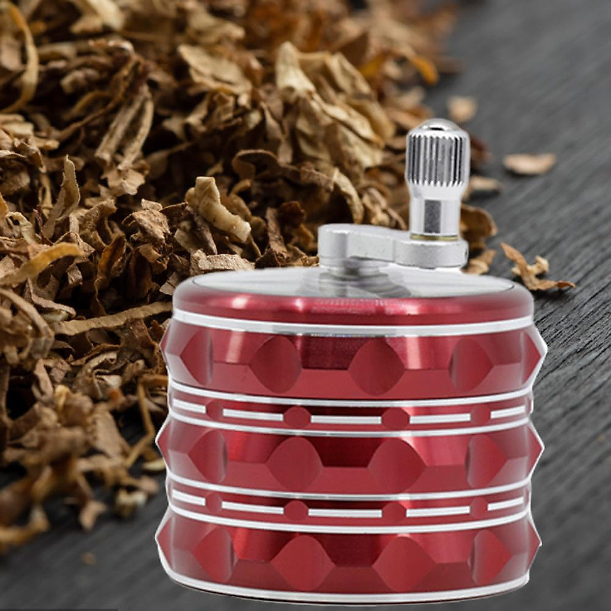 Aluminum Spice Grinder Multipurpose Metal Spice Mill with Stash Jar otable Large Grinder With Clear Top Cover red for Spice(Red)