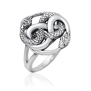 925 Sterling Silver Ouroboros Uroboros Serpent Snake Infinity Eating Tail Ring (8)