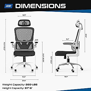 Laziiey Home Office Desk Chairs Ergonomic Chair with Lumbar Support Flip Up Arms Mesh Computer Chair with Comfortable Wide Seat Adjustable Headrest (White)