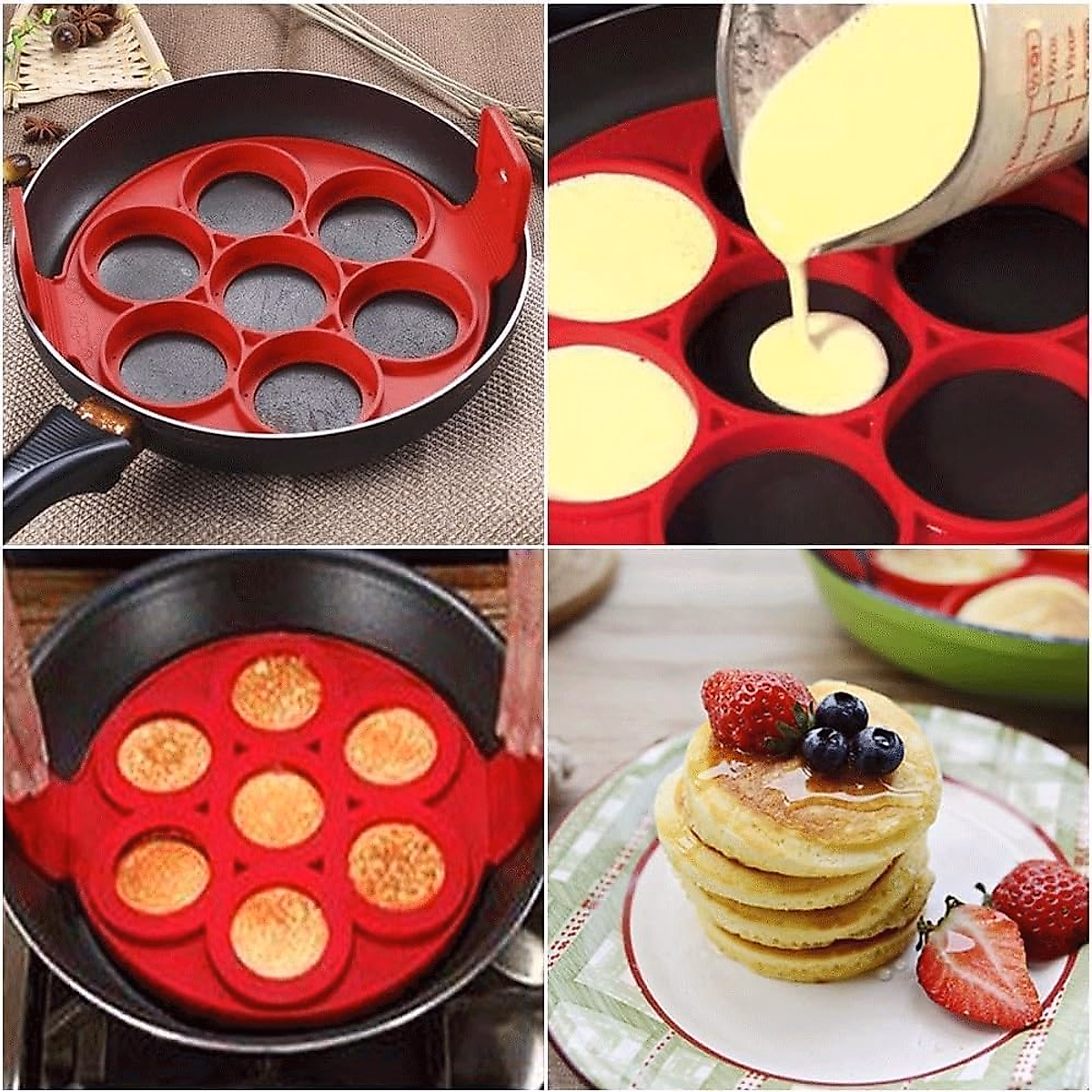 Flip N Cook Silicone Pancake Mold - Reusable, Perfect Egg Rings for Frying Eggs, English Muffin Ring, Pancake Maker 2Pcs