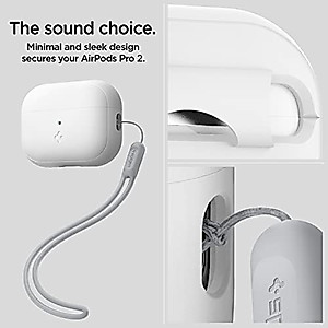 Spigen Silicone Fit Designed for AirPods Pro 2nd Generation Case 2022/2023 (USB-C/Lightening Cable) Airpods Pro 2 Case with Lanyard - White/Gray