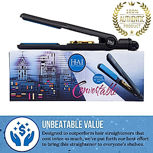 HAI Convertible Flat Iron Hair Straightener for Women - Professional Ceramic Fast Heating Hair Flat Iron with 5 Temperature Levels - Best Hair Straightener for All Hair Types - (Classic Blue)