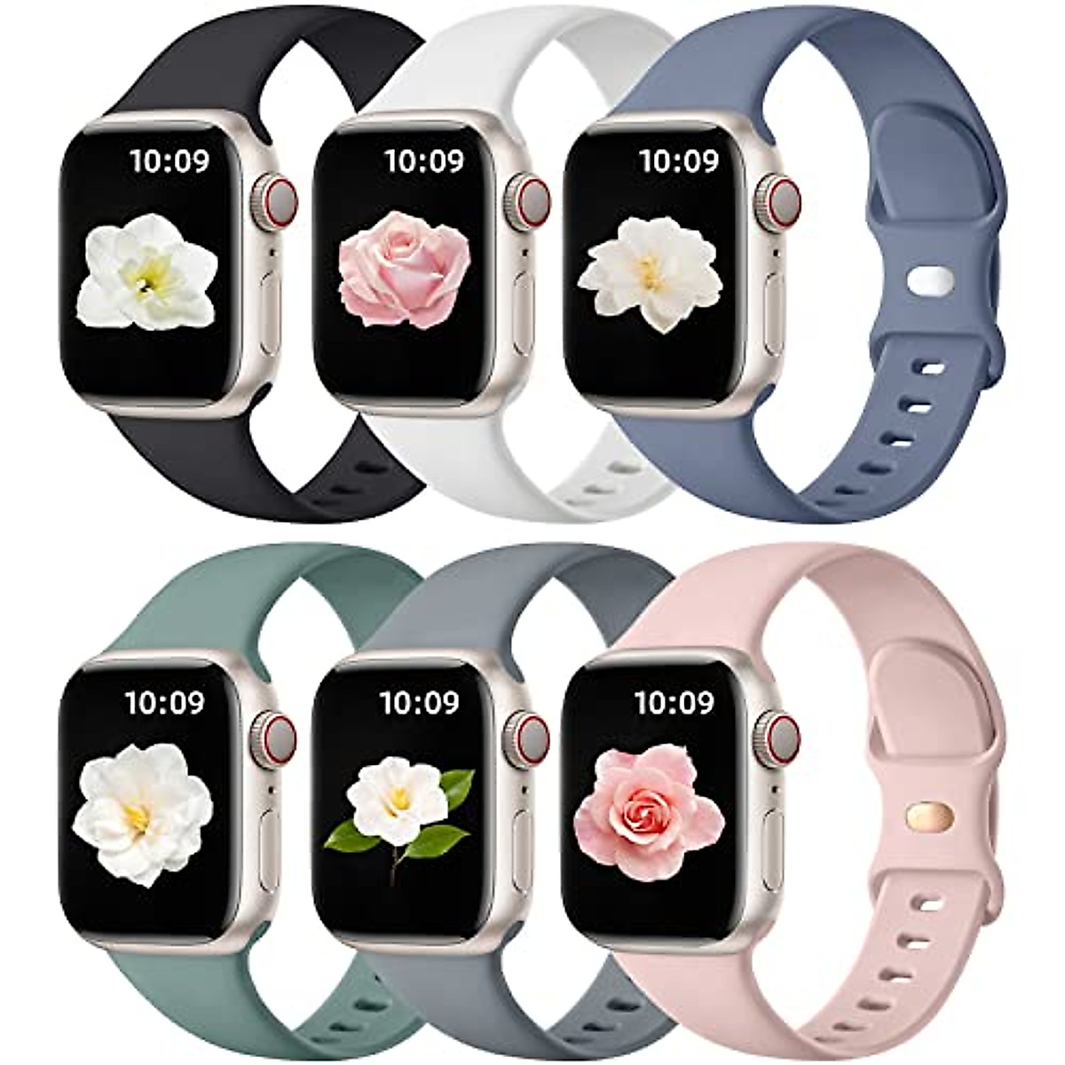 Maledan Compatible with Apple Watch Band 38mm 40mm 41mm 42mm 44mm 45mm 49mm Women Men, 6 Pack Silicone Sport Band Strap Wristband Compatible for Apple Watch Ultra Band iWatch Series 8 7 6 5 4 3 2 1 SE