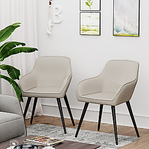 Awonde Faux Leather Accent Chair Set of 2 Modern Arm Chairs for Living Room Kitchen Dining Room Chairs with Metal Legs Beige