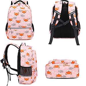 Soekidy Backpacks for Girls Fox School Bags Kids School Bags Backpack with Lunch Box and Pencil Case for Age 3+