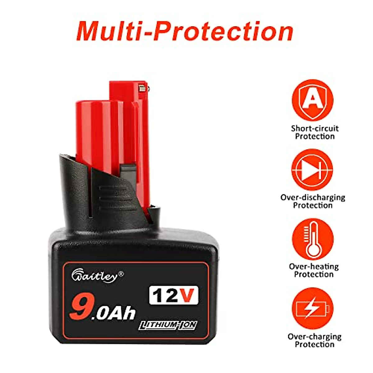 ZLWAWAOL M12 12V 9.0Ah Lithium-ion Replacement Battery Compatible with Milwaukee M12 Battery XC 48-11-2440 48-11-2412 48-11-2460 48-11-2411 48-11-2420 48-11-2402 48-11-2401 12-Volt M12 Cordless Tools