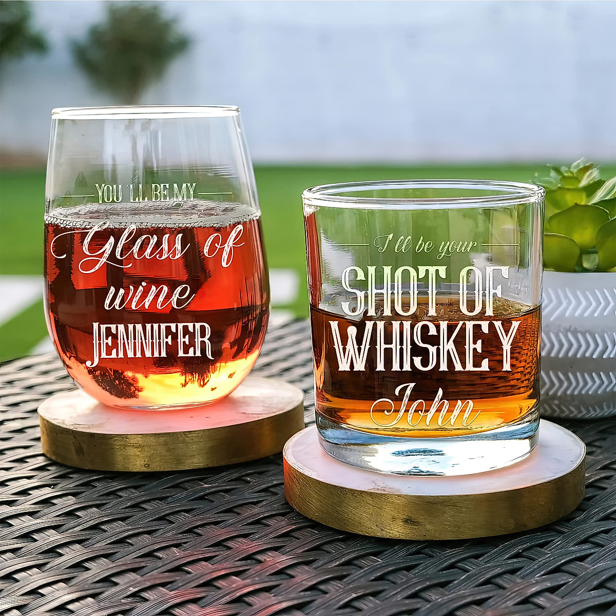 Couples Gifts - Personalized Wine & Whiskey Glasses - Mr & Mrs - His & Hers Anniversary Gift for Couple - Cool Couple Gifts for Boyfriend, Girlfriend, Husband, Wife or Fiancee - New Home Essentials