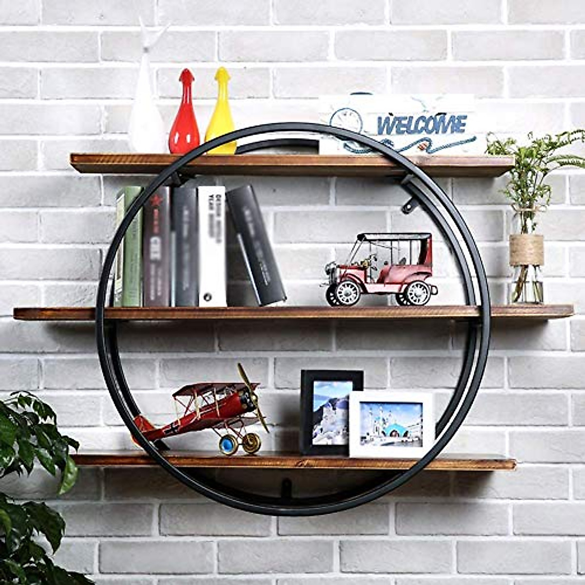 PIBM Stylish Simplicity Shelf Wall Mounted Floating Rack Shelves Industrial Wind Metal Solid Wood Display Stand Bookshelf Save Space,3 Colors,3 Sizes, a , 90X70cm