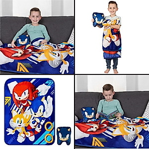 Franco Kids Bedding Super Soft Plush Decorative Pillow and Throw Set, 40 in x 50 in, Sonic The Hedgehog, Anime