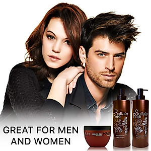 BINGO HAIR CARE Moroccan Argan Oil Shampoo Conditioner and Mask Set, Sulfate Free for Damaged, Dry, Curly or Frizzy Hair - Thickening for Fine/Thin Hair Safe for Color and Keratin Treated Hair