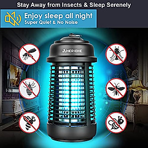 Amerione Bug Zapper for Indoor and Outdoor, 20W Electric Mosquito Zapper, Waterproof Insect Killer, 4200V Fly Trap for Home, Bedroom, Backyard, Camping, Patio and More