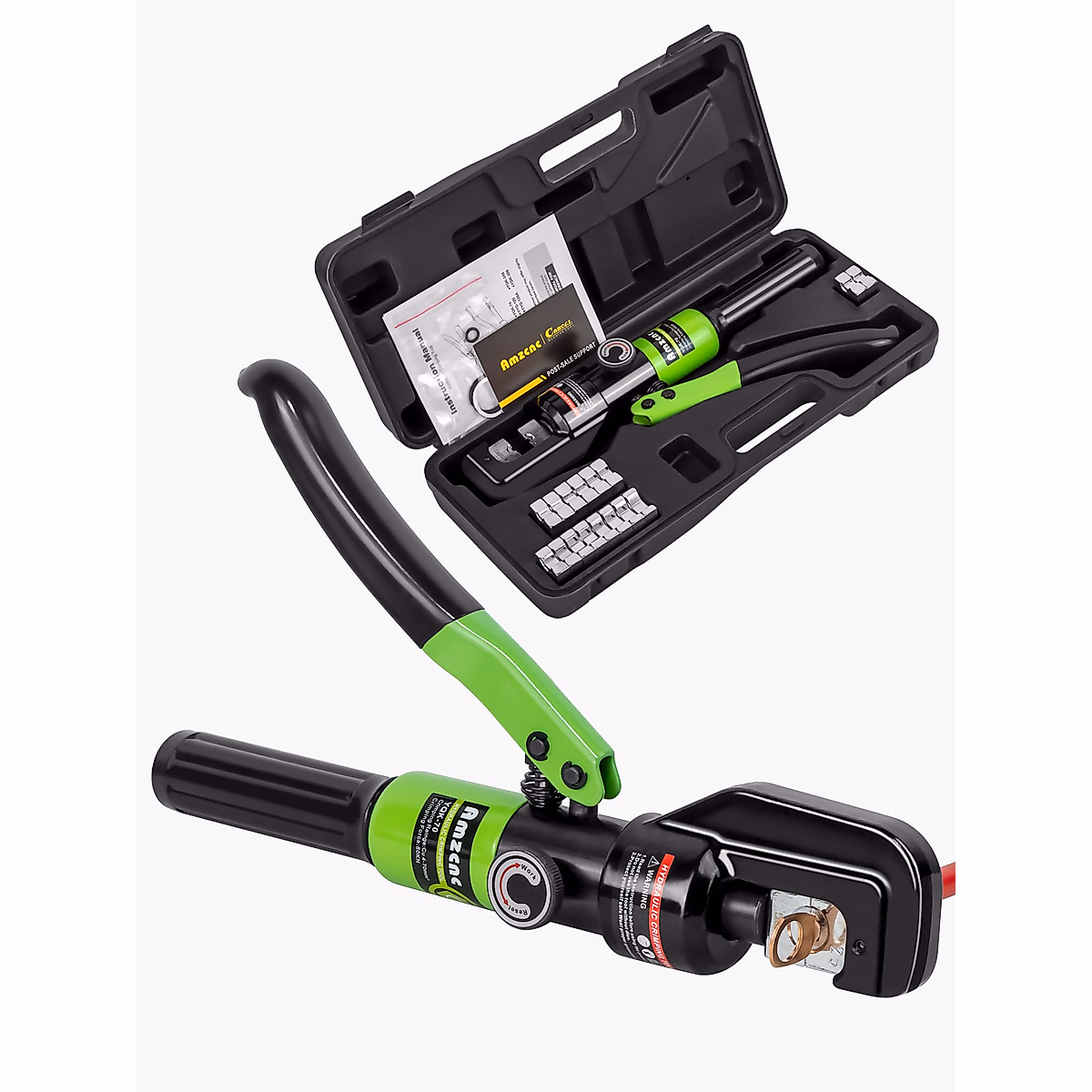 AMZCNC 10 Tons Hydraulic Wire Battery Cable Lug Terminal Crimper Crimping Tool With 9 Pairs of Dies