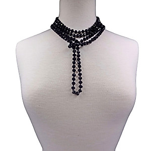 MGR MY GEMS ROCK! Long Endless Beaded Statement Crystal Necklace in Jet Black.