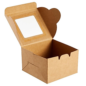 Juvale 25-Pack Mini Cake Boxes with Window - Individual Cupcake Packaging Containers for Bundt Cakes, Cookies, Baked Goods, Donut, Pie (Kraft Paper Material, 4x4x2.5 In)