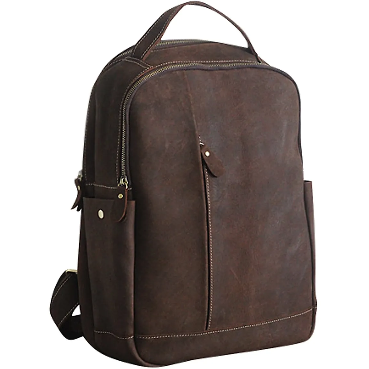 Zoulee Men's Leather Backpack Zipper Backpack Travel Backpack Dark Brown
