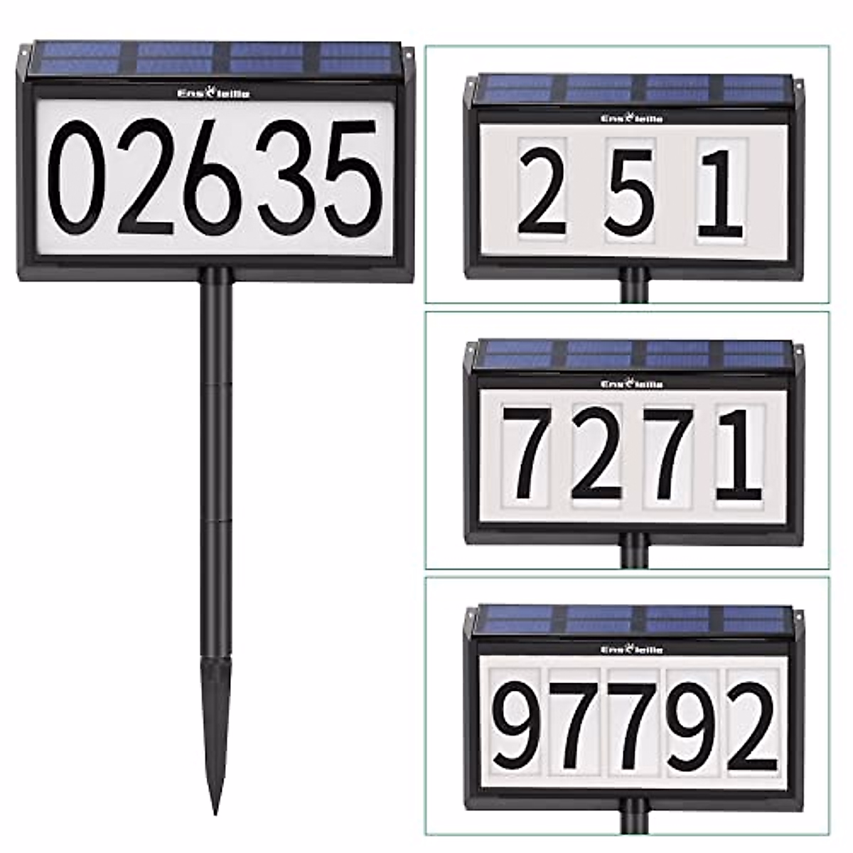 Solar Lighted House Numbers for Outside, EnSoleille Waterproof LED Address Signs Wall Mounted & In Ground, Solar Powered Address Plaques with Stakes for House Yard Garden, Innovative Dual Installation
