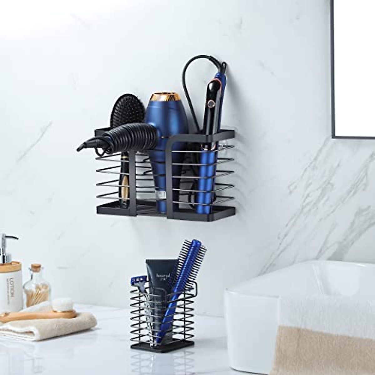 YIGII Hair Tool Organizer Wall Mount + Toilet Paper Holder Stand