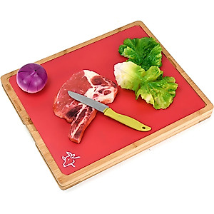 Hampton Homeware Large Bamboo Wood Cutting Board Set with 6 Color-Coded Flexible Cutting Mats with Food Icons to Prevent Cross-Contamination - Ultimate Culinary Chopping Board Set