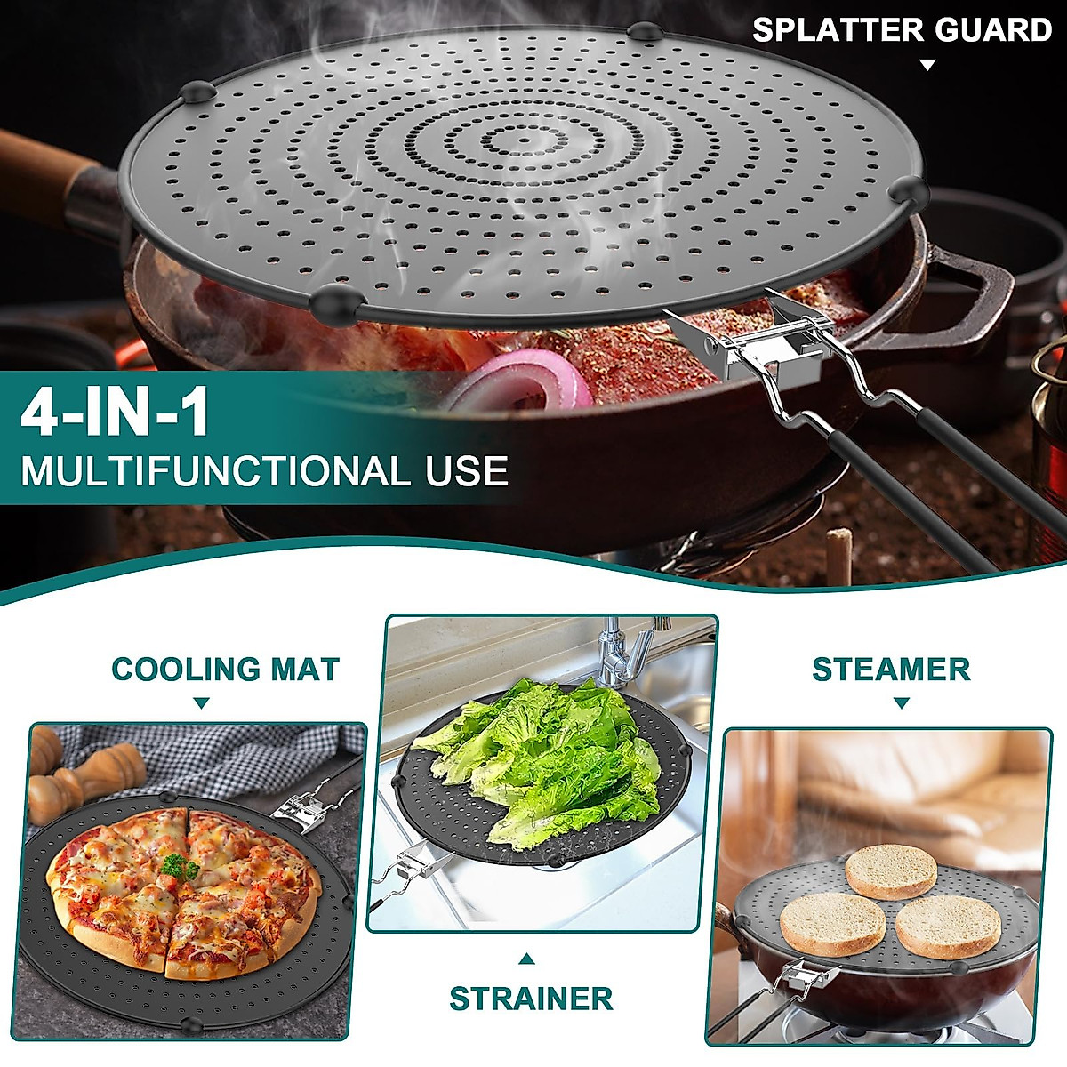 KFL 2 Pack 𝐒𝐢𝐥𝐢𝐜𝐨𝐧𝐞 𝐒𝐩𝐥𝐚𝐭𝐭𝐞𝐫 𝐒𝐜𝐫𝐞𝐞𝐧 for Frying Pan - 13 Inch Stainless Steel Grease Splatter Guard - Cover Oil Splash when Sizzling Bacon, Cooking Fried Chicken or Popcorn
