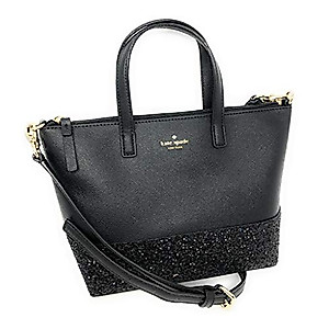 Kate Spade New York Ina Greta Court Glitter Crossbody Bag Top Handle Handbag (Black)