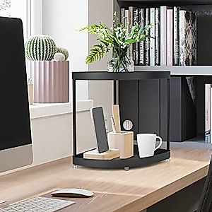 2 Tier Bathroom Countertop Organizer, Corner Storage Shelf Counter Standing Rack Cosmetic Vanity Tray Kitchen Spice Rack, Black