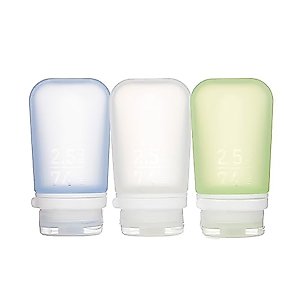 humangear GoToob+ 3-Pack (Small) | Refillable Silicone Travel Bottle | Locking Lid | Food-Safe Material, Clear/Green/Blue, Small (1.7 fl.oz; 53ml)