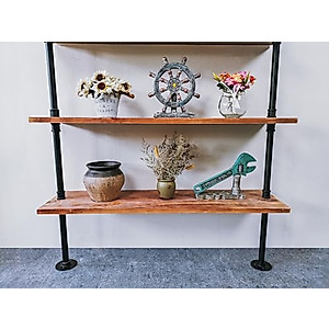 Anynice 6 Tier Industrial Ladder Pipe Shelf Bookcase, Rustic Wall Mounted Pipe Bookshelves for Decor and Storage