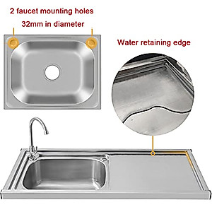 Outdoor sink Stainless-Steel Single Bowl Kitchen Utility Sink with Faucet & Drainboard, portable handwashing station laundry sink,outdoor camping sink station with hose hook up
