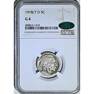 1918 D Buffalo 1918/7 Nickel G-4 NGC/CAC
