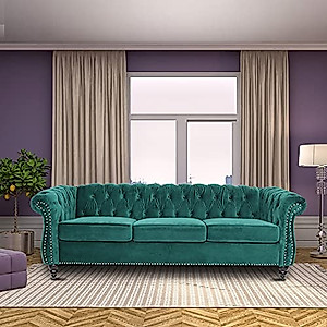 NOSGA Modern Contemporary Sofa Couch with Deep Button Tufting Dutch Velvet, Solid Wood Frame and Wood Legs (Green)