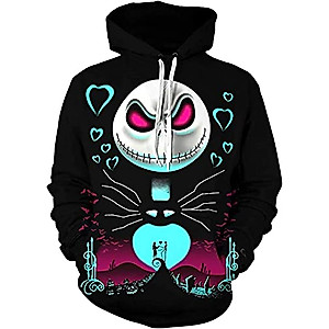 mlsjdger Unisex Nightmare Before Christmas Jack & Sally Novelty Hoodie 3D Print Sweatshirts Hoodie