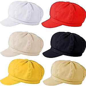 6 Pcs Women Newsboy Cap Adjustable Visor Beret Hats Sun Hat Beach Hats Soft 8 Panels Vintage Cabbie Hat Octagonal Cap Black