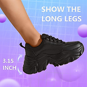 K KIP WOK Chunky Sneakers for Women Fashion Platform White Leather Casual Dad Shoes Comfortable Wedge Walking Sport Sneakers(Black,11B(M) US