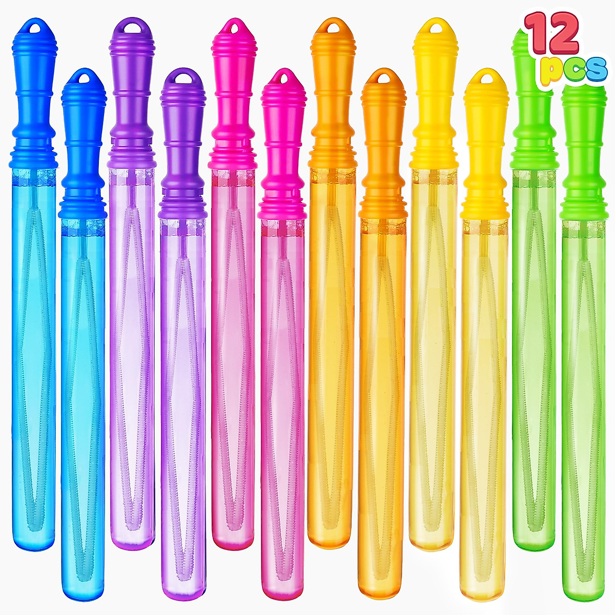JOYIN 12 Packs 17’’ Giant Bubble Wands for Kids, Toddlers, Bubble Wand Bulk with 12 PCS Concentrated Bubble Solution for Summer, Party Favors, Outdoors Toys, Easter Basket Stuffers, Birthday Gift