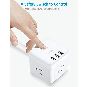 Power Strip Extension Cord with Multiple Outlets, BULL Power Strip with 3 USB Charging Ports 3 Outlets and 5ft Flexible Extension Cord, Travel for Cruise Ship Home Dorm Hotel Office