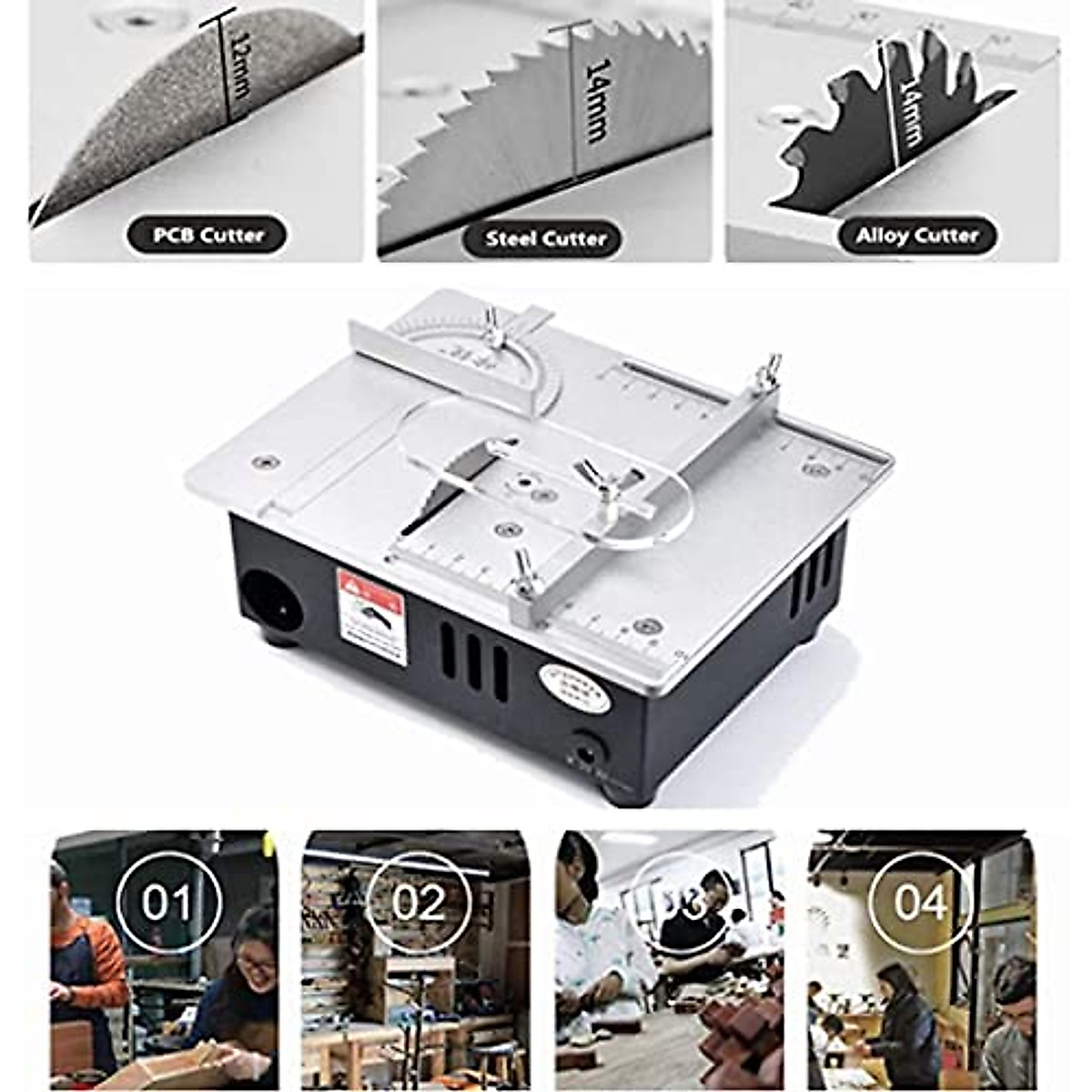 TOPCHANCES Mini Hobby Table Saw, Upgrade Table Saws Woodworking Desktop DIY Acrylic PCB Desktop Crafts Cutting Machine with Power Supply 63mm HSS Circular Saw Blade