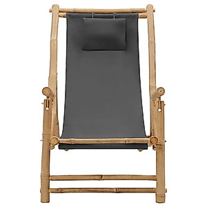 MSLAONXC Deck Chair Bamboo and Canvas,Porch Chairs,Backyard Chairs,Lawn Chairs,Balcony Chairs,Garden Chairs,Camping Chair,for Lawn, Poolside, Courtyard, Balcony, Garden,Living Room,Dark Gray