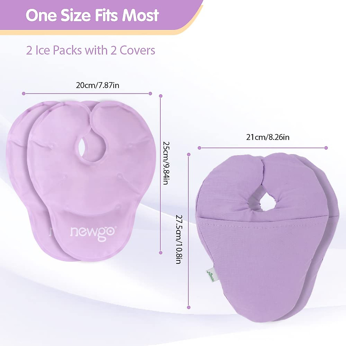 NEWGO Breast Ice Pack for Breast Surgery, 2 Pack Nipple Ice Packs Breastfeeding Ice Packs Reusable for Nursing Mother, Hot Cold Therapy Breast Gel Pack with Washable Cover(Purple)