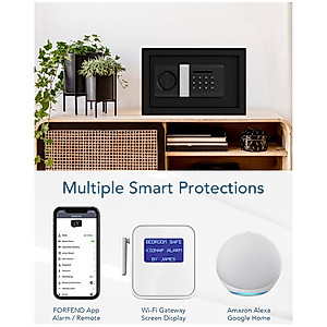 FORFEND Smart Home Safe | App Control/Alert WiFi Safe Box | Kidnap Alarm, Tamper Detection, False Attempt Alarm | Alexa/Google Home | Predrilled Wall Mount | Money Safe for Cash Jewelry Handgun Safe